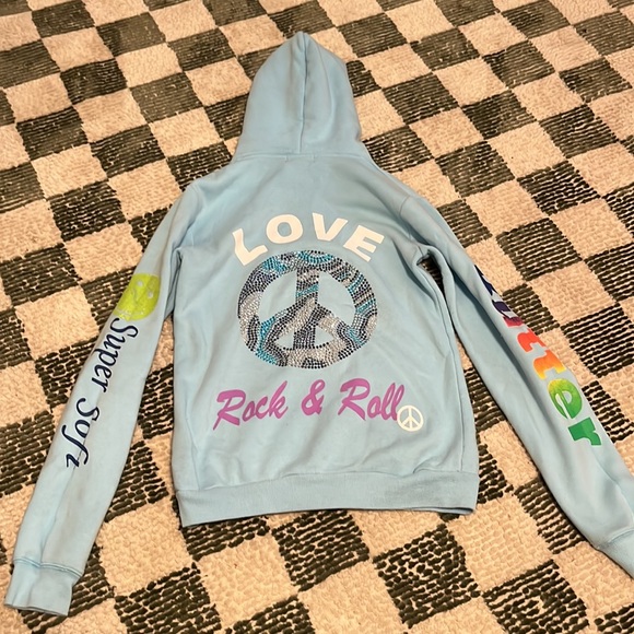 Butter | Tops | Butter Super Soft Baby Blue Zip Up Rock Roll Sweatshirt ...